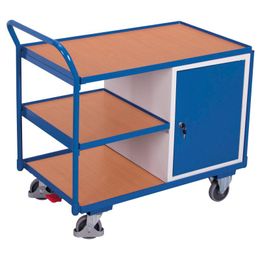 VARIOfit Werkstattwagen mit 3 Ladefl&auml;chen und 1 Schrank + EasySTOP - Enzianblau