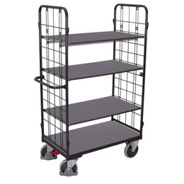 VARIOfit Paketwagen hoch mit 2 Gitterw&auml;nden + 4 B&ouml;den 500 kg Traglast Typ M + EasySTOP - Anthrazitgrau