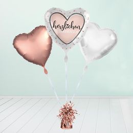 Heliumballon-Geschenk &bdquo;Herzlichen Gl&uuml;ckwunsch&ldquo; Ros&eacute;gold