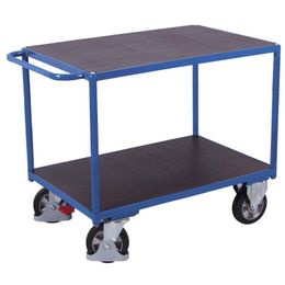 VARIOfit Schwerer Tischwagen 1000 kg mit 2 Ladefl&auml;chen Typ M + EasySTOP - Enzianblau
