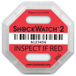 100 x ShockWatch 2 Sto&szlig;indikatorlabel mit Warnhinweisaufkleber (rot)