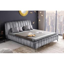 Riess Ambiente Retro Bett AMSTERDAM 180x200cm grau Samt schwarz Metall Polsterbett Riess-Ambiente