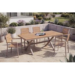Riess Ambiente Moderner Gartentisch DESIGNO 150cm natur greige Aluminium wetterfest X-Gestell Riess-Ambiente rechteckig 4 Personen