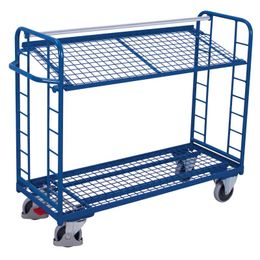 VARIOfit Etagenwagen mit 2 Drahtgiterb&ouml;den pulverbeschichtet 400 kg Traglast Typ L + EasySTOP - Enzianblau
