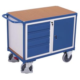 VARIOfit Werkstattwagen mit 1 Schrank, 4 Schubladen + EasySTOP - Enzianblau