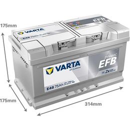 Varta Starterbatterie DYNAMIC EFB 12 V, 75 Ah, 730 A 575500073K262 12V 75Ah 730A f&uuml;r FORD GK2T-10655-EC GK2T-10655-EB CC1T-10655-BA