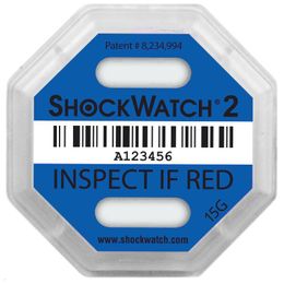 100 x ShockWatch 2 Sto&szlig;indikatorlabel mit Warnhinweisaufkleber (blau)