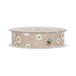 Geschenkband &bdquo;Blumen + Bienen&ldquo; Natur, 25mm x 20m