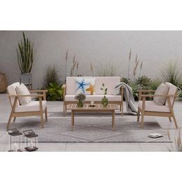 Ambia Garden Gartenset, Beige, Teak, Holz, Textil, 4-teilig, Akazie, massiv, F&uuml;llung: Komfortschaum,Komfortschaum, 130x72x90 cm, Gartenm&ouml;bel, Gartenm&ouml;bel-Sets