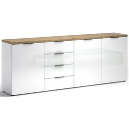 Xora Sideboard, Wei&szlig; Hochglanz, Metall, 4 F&auml;cher, 4 Schublade(n) Schubladen, 240x43x89 cm, Beim&ouml;bel erh&auml;ltlich, stehend, Wohnzimmer, Kommoden & Sideboards, Sideboards