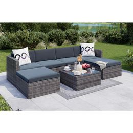 Ambia Garden Loungegarnitur, Grau, Metall, F&uuml;llung: Polyester, 67x64x75 cm, Tische mit Glasplatte, Loungem&ouml;bel, Gartenlounge-Sets