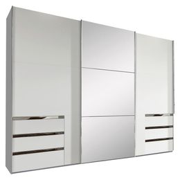 Mid.you Schwebet&uuml;renschrank 1787065201, Silber, Wei&szlig;, Metall, 3 F&auml;cher, 6 Schublade(n) Schubladen, 300x216x65 cm, BQ - B&uuml;ndnis f&uuml;r Qualit&auml;t, Made in Germany, DIN EN ISO 9001, Schrankfront mit Spiegel, Schlafzimmer, Kleiderschr&auml;nke, Schwebet&uuml;renschr&auml;nke