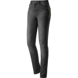 CR&Eacute;ATION L Damen 5-Pocket-Jeans mit Rei&szlig;verschluss und Lederimitat-Anh&auml;nger grey-denim Gr&ouml;&szlig;e 92