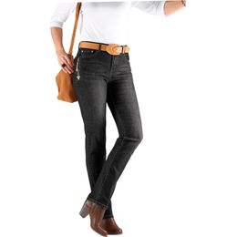 CR&Eacute;ATION L Damen 5-Pocket-Jeans mit Rei&szlig;verschluss und Lederimitat-Anh&auml;nger black-denim Gr&ouml;&szlig;e 20