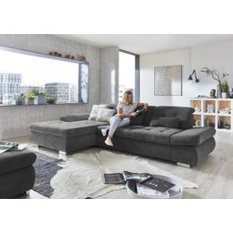 Ecksofa DIE PLANBAR "MP-IN17004 L-Form, Breite 331 cm, wahlweise mit Funtkionen", grau (anthrazit), B:331cm H:84cm T:124cm, 100% Polyester, Sofas, Ecksofa, Kaltschaum-Polsterung, inkl. Sitztiefenverstellung