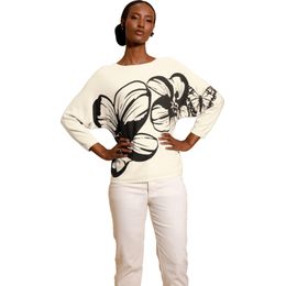 CR&Eacute;ATION L Damen Feinstrickpullover mit Bl&uuml;tenmotiv champagner-graphit-bedruckt Gr&ouml;&szlig;e 36