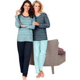 w&auml;schepur Damen Schlafanz&uuml;ge im Doppelpack marine-geringelt + mint-geringelt Gr&ouml;&szlig;e 52/54