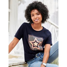 Heine Witt Damen Print-Shirt mit Herzen und Sternen, marine, Gr&ouml;&szlig;e 50