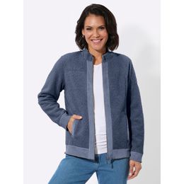 WITT Damen Boucl&eacute;jacke mit Veloursleder-Opik, rauchblau, Gr&ouml;&szlig;e 52
