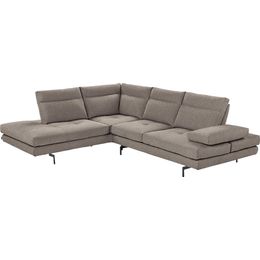 Ecksofa Calia italia "Toby Wing, B/T: 288/232 cm, Designsofa mit sensationellem Sitzkomfort", grau (sabbia quebec), B:288cm H:90cm T:232cm, Synthetische Faser (100% Polyester), Sofas, Ecksofa, L-Form, Sitztiefenverstellung, funktionale Ecke, F&uuml;&szlig;e in schwarz matt