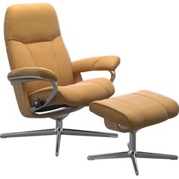 Relaxsessel stressless "Consul", gelb (honey paloma), B:82cm H:102cm T:72cm, Sessel, Relaxsessel, mit Cross Base, Gr&ouml;&szlig;e S, M & L, Holzakzent Eiche, in 2 Bezugsqualit&auml;ten lieferbar