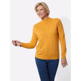 WITT Damen Stehkragenpullover mit Ajour-Muster, ocker, Gr&ouml;&szlig;e 40