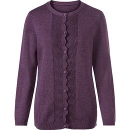 CR&Eacute;ATION L Damen Strickjacke mit gebogter Knopfleiste traube-meliert Gr&ouml;&szlig;e 42