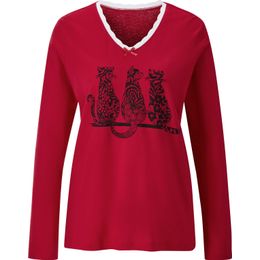 w&auml;schepur Damen Schlafanzug mit Katzen-Motiv rot-schwarz-bedruckt Gr&ouml;&szlig;e 44/46