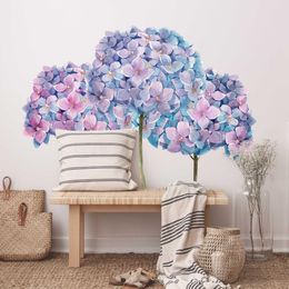 Bilderwelten Wandtattoo Blumen Tropisch Aquarell rosa - Aquarell Drei blaue Hortensien XXL - Pflanzen Wohnzimmer Schlafzimmer
