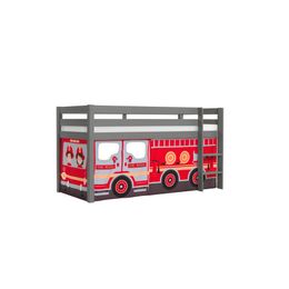 58 aufm Kessel KINDERBETT Karolina 210x114x106 Massivholz Grau Textilset Feuerwehr | Gr.: onesize