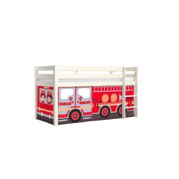 58 aufm Kessel KINDERBETT Karolina 210x114x106 Massivholz Wei&szlig; Textilset Feuerwehr | Gr.: onesize