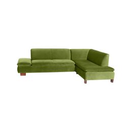 58 aufm Kessel ECKSOFA mit Ottomane rechts Kaye Bezug Samtvelours Buche nussbaum dunkel / oliv | Gr.: onesize