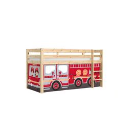 58 aufm Kessel KINDERBETT Karolina 210x114x106 Massivholz Natur Textilset Feuerwehr | Gr.: onesize