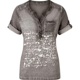 CR&Eacute;ATION L Damen Blusenshirt mit gl&auml;nzendem Druck, reine Baumwolle taupe Gr&ouml;&szlig;e 36