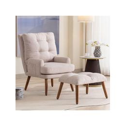 ABRIHOME Loungesessel in Beige mit Fu&szlig;st&uuml;tze 5 Stufen verstellbar und Ablage | Gr.: onesize