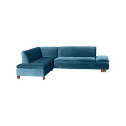 58 aufm Kessel ECKSOFA mit Ottomane links Kaye Bezug Samtvelours Buche nussbaum dunkel / petrol | Gr.: onesize