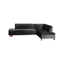58 aufm Kessel ECKSOFA mit Ottomane rechts Kaye Samtvelours Buche nussbaum/schwarz | Gr.: onesize