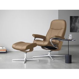 Relaxsessel stressless "Consul", braun (almond paloma), B:78cm H:97cm T:70cm, Leder PALOMA: PALOMA ist ein durchgef&auml;rbtes Semianilin-M&ouml;belleder mit nat&uuml;rlicher Narbung., Sessel, Relaxsessel, mit Cross Base, Gr&ouml;&szlig;e S, M & L, Holzakzent Eiche, in 2 Bezugsqualit&auml;ten lieferbar