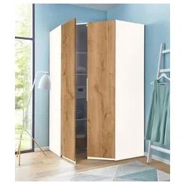 Eckkleiderschrank wimex "Level by fresh to go", wei&szlig; (wei&szlig;, plankeneichefarben), H:236cm, Schr&auml;nke, Eckkleiderschrank