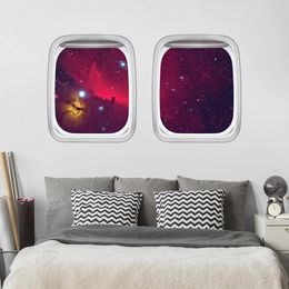 Bilderwelten Wandtattoo Himmel modern 3D-Effekt Wandaufkleber - Doppelfenster Flugzeug Farbenfrohe Galaxie - Fahrzeuge Kinderzimmer Baby M&auml;dchen Jungen