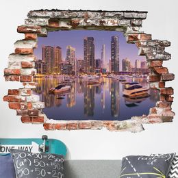 Bilderwelten Wandtattoo Stadt Motiv 3D-Effekt Wandaufkleber - Dubai Skyline und Marina - Skylines Wohnzimmer Schlafzimmer