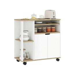 HOMCOM K&uuml;chenwagen-80L x 40B x 82H cm-Naturholz+Wei&szlig; | Gr.: onesize