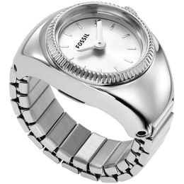 Uhrenring Fossil "WATCH RING", silber (silberfarben), Armbanduhren, Damen, Quarzuhr, Damenuhr, analog, Edelstahl, Flexband, Zugband