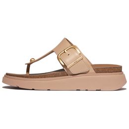 Zehentrenner fitflop "GEN-FF", Damen, Gr. 41, beige, Rindsleder, unifarben, Schuhe Zehentrenner, Keilabsatz, Sommerschuh, Schlappen mit verstellbarer Schnalle