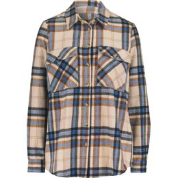 CR&Eacute;ATION L Damen Flanellbluse mit mehrfarbigem Webkaro mittelblau-elfenbein-kariert Gr&ouml;&szlig;e 48