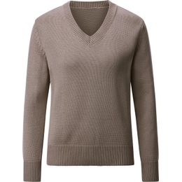 CR&Eacute;ATION L Damen V-Ausschnitt-Pullover mit Baumwolle taupe-meliert Gr&ouml;&szlig;e 50