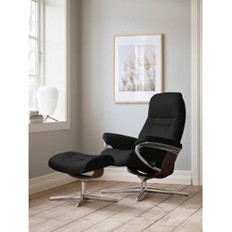 Relaxsessel stressless "Sunrise", schwarz (schwarz batick), B:83cm H:105cm T:74cm, Leder BATICK: BATICK ist ein leicht korrigiertes, durchgef&auml;rbtes und genarbtes M&ouml;belleder, bei dem die meisten Unebenheiten und Spuren in der Regel entfernt wurden., Sessel, Relaxsessel, mit Cross Base, Gr&ouml;&szlig;e S, M & L, Holzakzent Braun