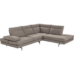 Ecksofa Calia italia "Toby Wing, B/T: 288/232 cm, Designsofa mit sensationellem Sitzkomfort", grau (sabbia quebec), B:288cm H:90cm T:232cm, Synthetische Faser (100% Polyester), Sofas, Ecksofa, L-Form, Sitztiefenverstellung, funktionale Ecke, F&uuml;&szlig;e in schwarz matt