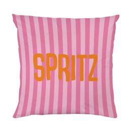 Dekokissen queence "Spritz gestreift", bunt (schriftzug bedruckt gestreift), B:40cm L:40cm, Polyester, Dekokissen_Sitzkissen_Kissenh&uuml;llen, Beidseitig bedruckte Kissenh&uuml;lle, Kissen 40x40cm, inkl. Rei&szlig;verschluss