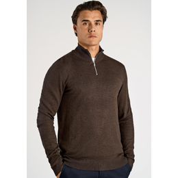 Troyer LINDBERGH "Troyer Slim Fit", Herren, Gr. M, braun (dk braun mel), Obermaterial: 80% Viskose, 20% Nylon, hoch geschlossener Ausschnitt, Pullover Troyer